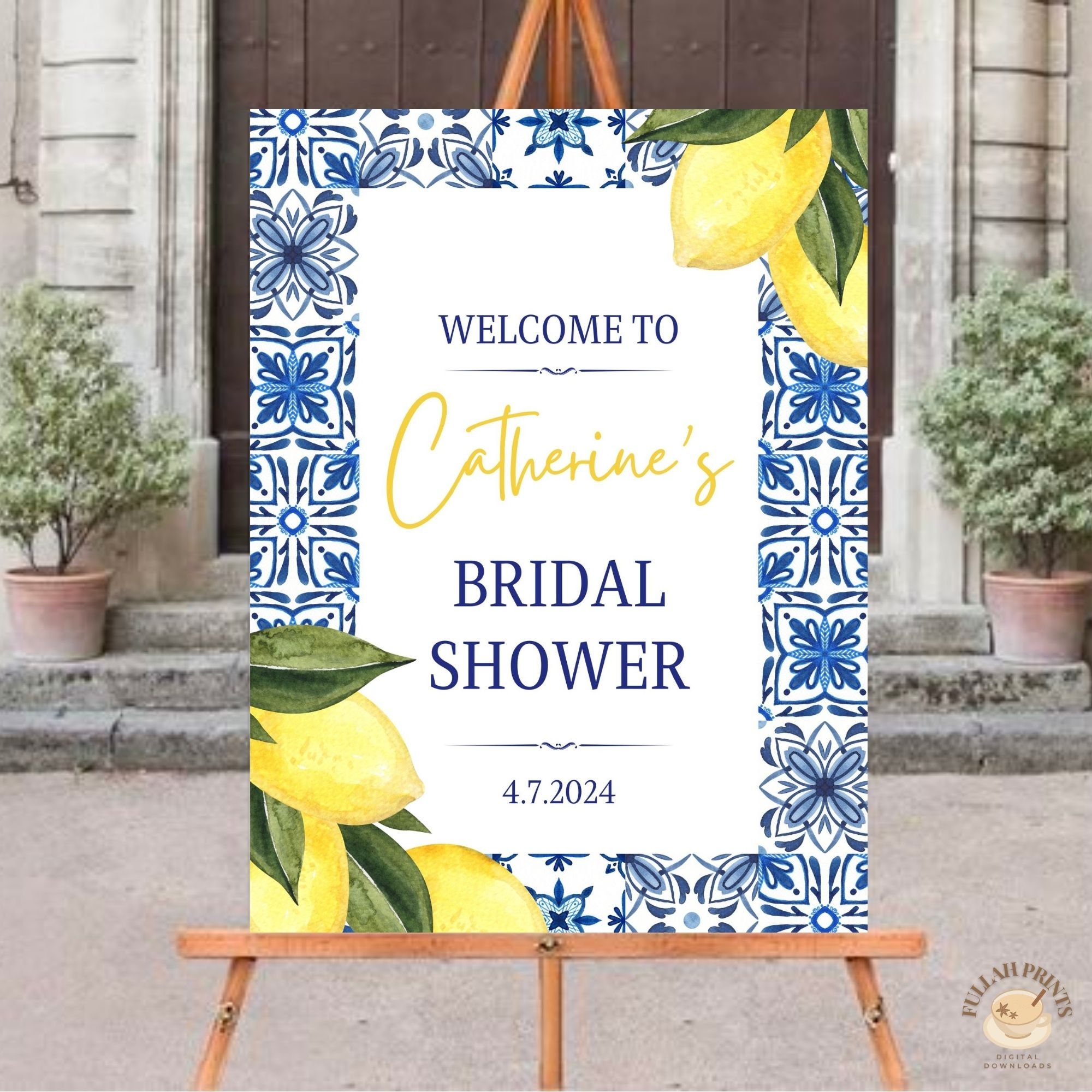 Blue Tile Lemon Bridal Shower Welcome Sign, Amalfi Coast Sign, Positano ...