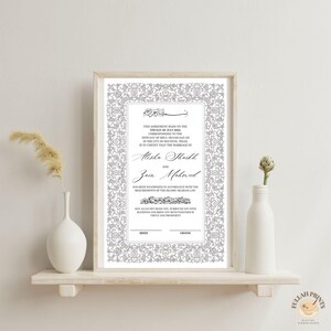 Black and White Nikkah Certificate, Nikkahnama Printable, Floral ...
