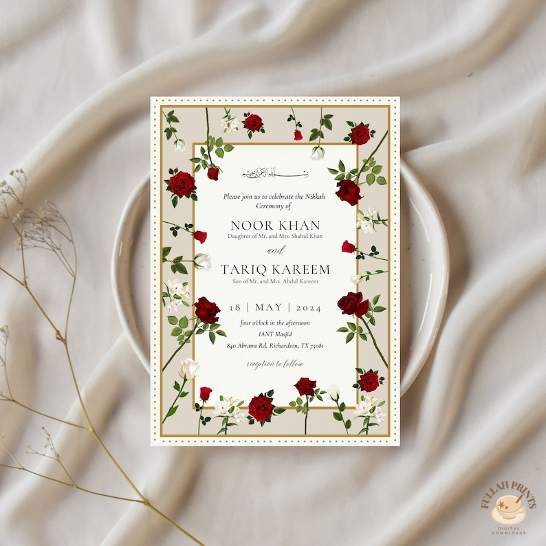 Roses Frame Nikkah Invitation, Modern and Elegant Nikkah Invite ...