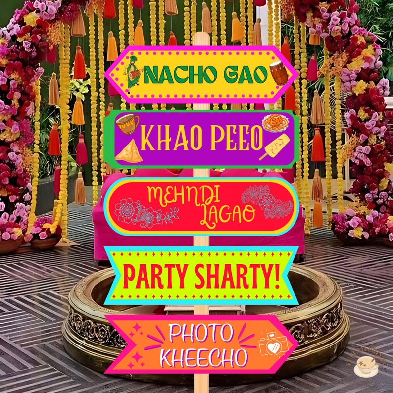 Fun and Colorful Mehndi Arrow Signs, Printable Dholki Signs, Quirky ...
