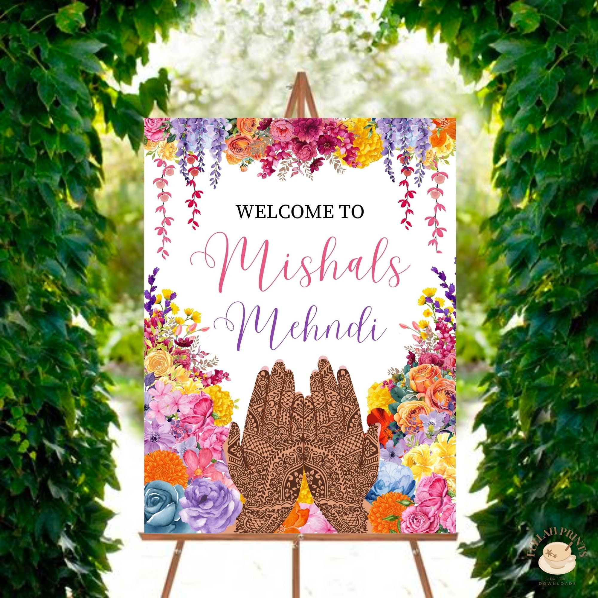 Colorful Floral Mehndi Welcome Sign, Dholki Sign, Mehndi Sign, Mehndi ...