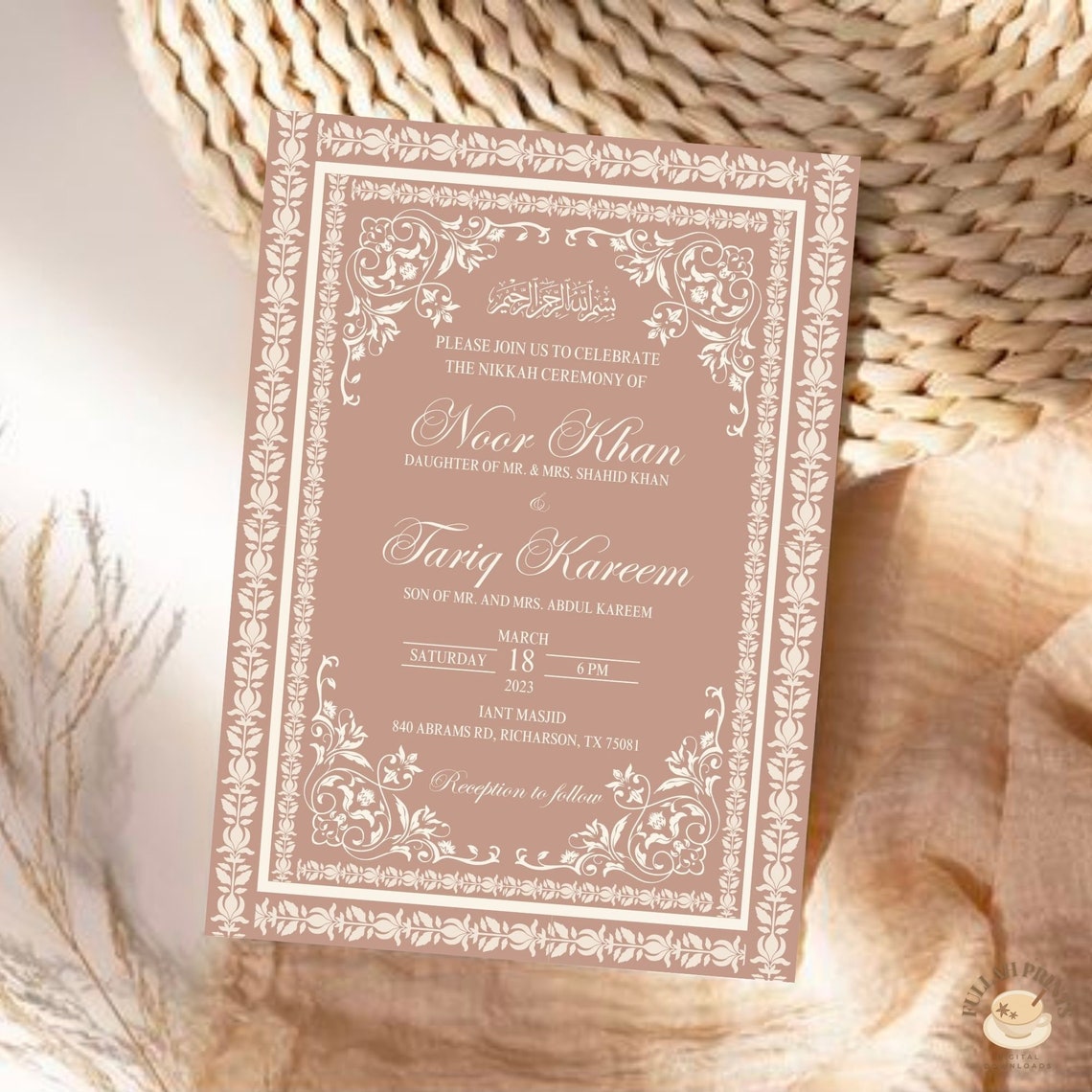 Elegant Beige and Cream Nikkah Invitation, Neutral Nikkah Invite ...