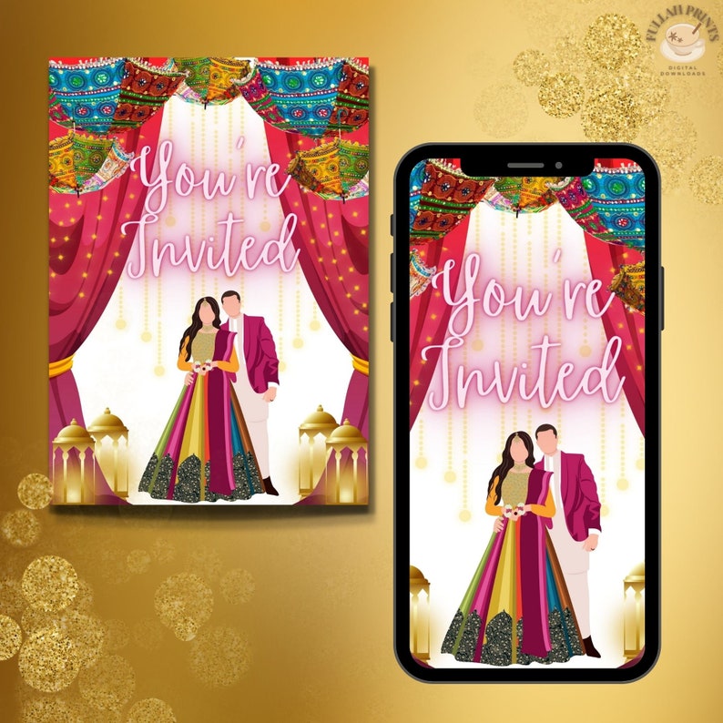 Colorful Mehndi Invitation, Mehndi Invite, Digital Mehndi Invite ...