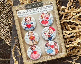 Vintage Love Me Canvas Flair Buttons, Heart Junk Journaling, Valentine ...