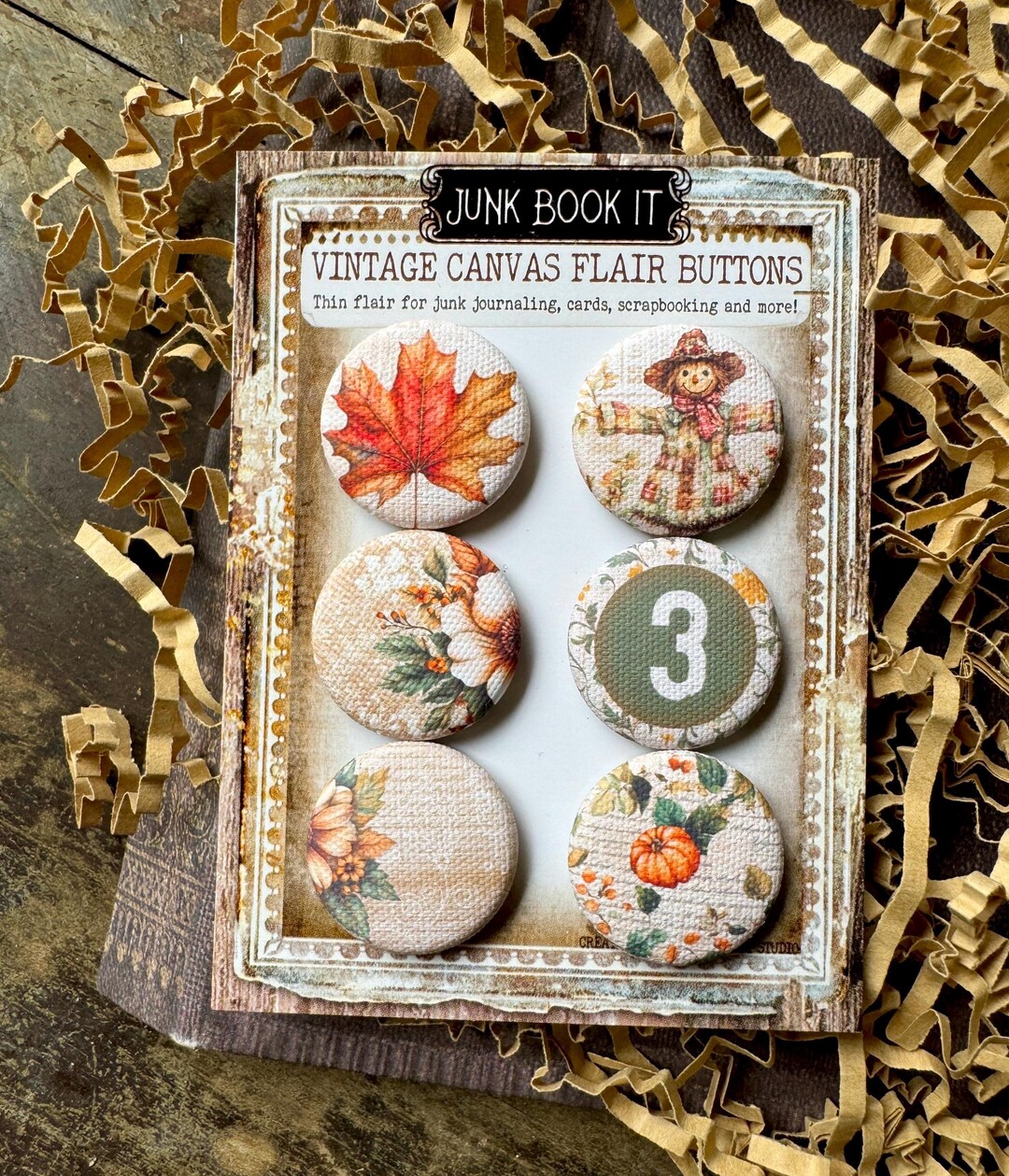Autumn Feels Canvas Flair Buttons, Fall Junk Journaling, Scarecrow Junk ...