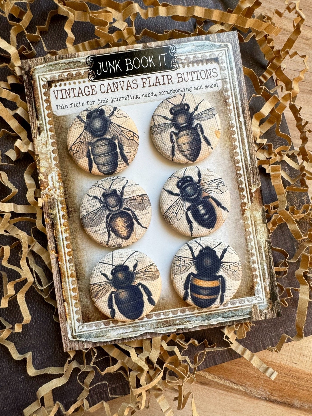 Vintage Bees Canvas Flair Buttons, Bees Junk Journaling, Bee Junk ...