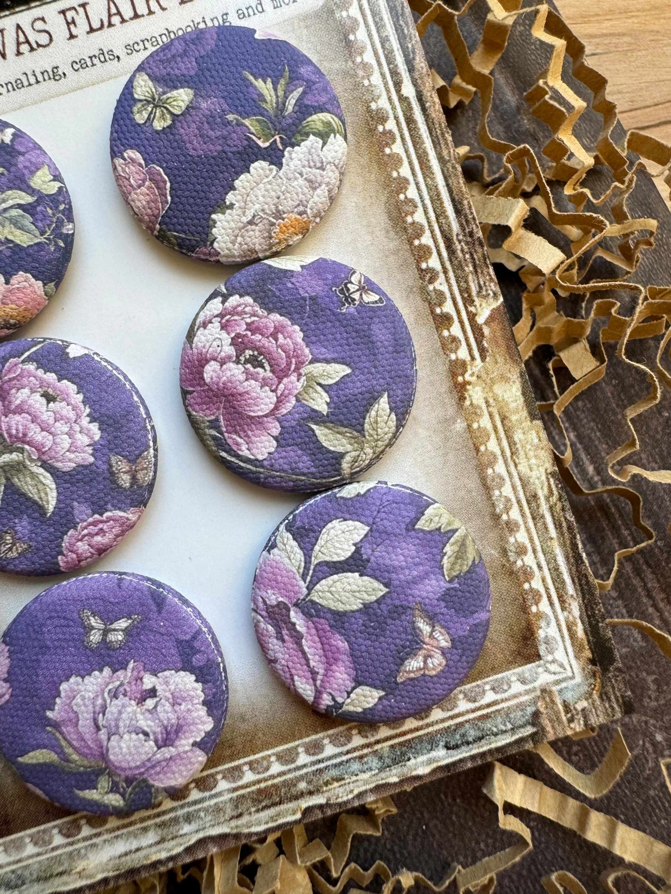 Purple Shabby Florals Canvas Flair Buttons, Purple Shabby Floral Junk ...