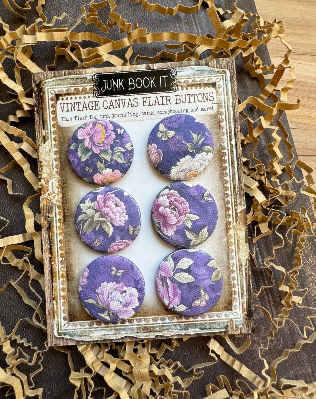 Purple Shabby Florals Canvas Flair Buttons, Purple Shabby Floral Junk ...