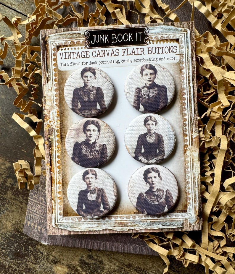 Tattered Photos Canvas Flair Buttons, Lady Photos Junk Journaling, Old ...