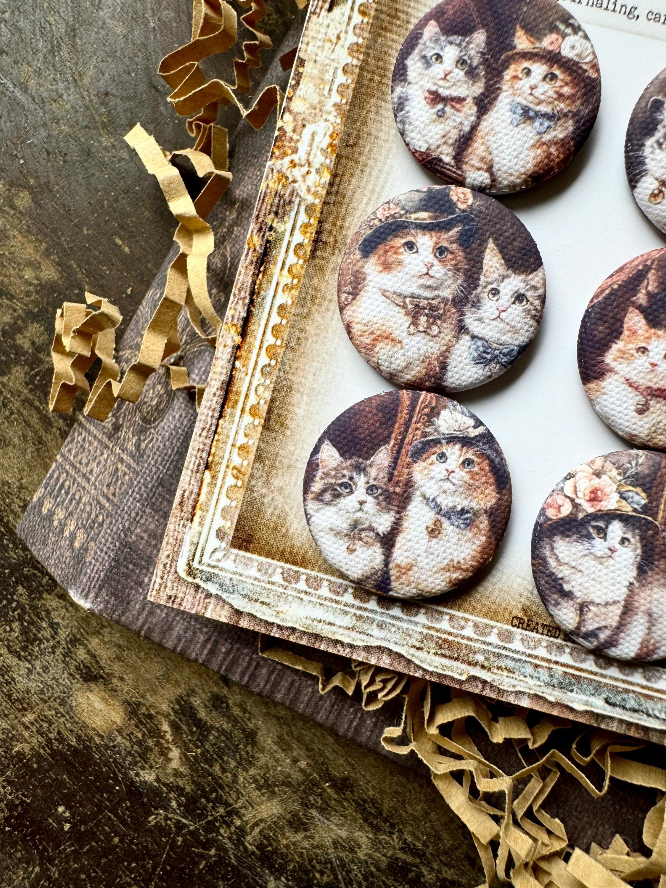Victorian Cats Canvas Flair Buttons, Cat Junk Journaling, Victorian ...