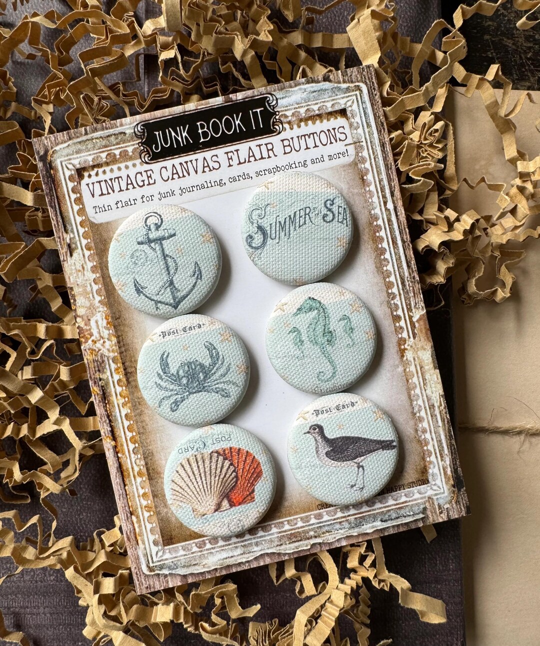Summer Coastal Canvas Flair Buttons, Vintage Beach Junk Journaling ...