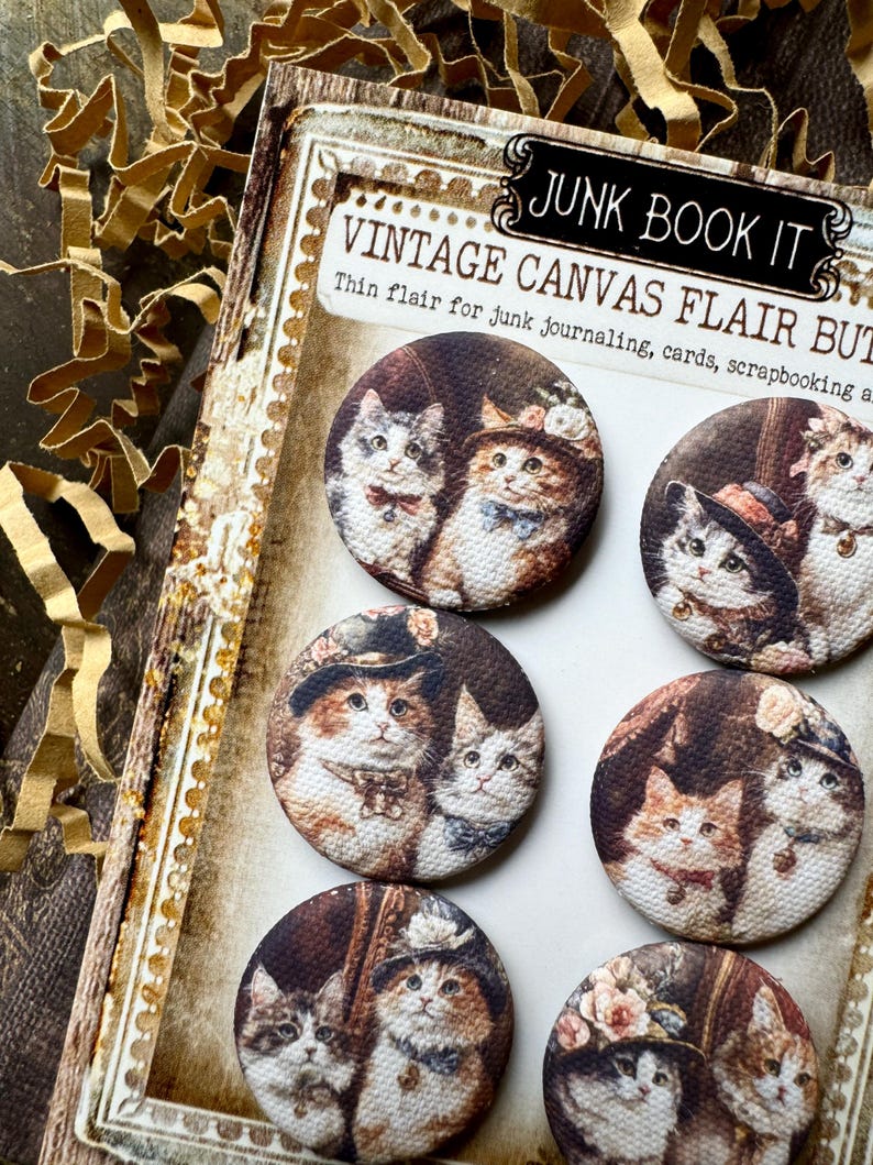 Victorian Cats Canvas Flair Buttons, Cat Junk Journaling, Victorian ...