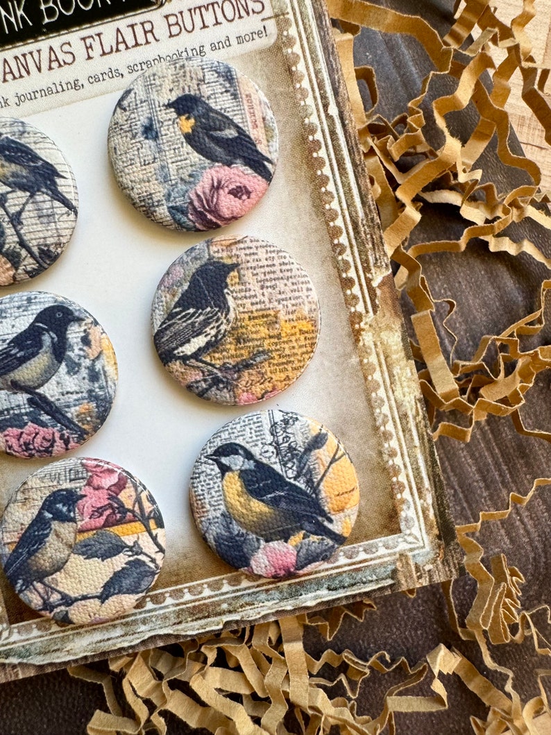 Garden Bird Canvas Flair Buttons, Vintage Bird Junk Journaling, Garden ...