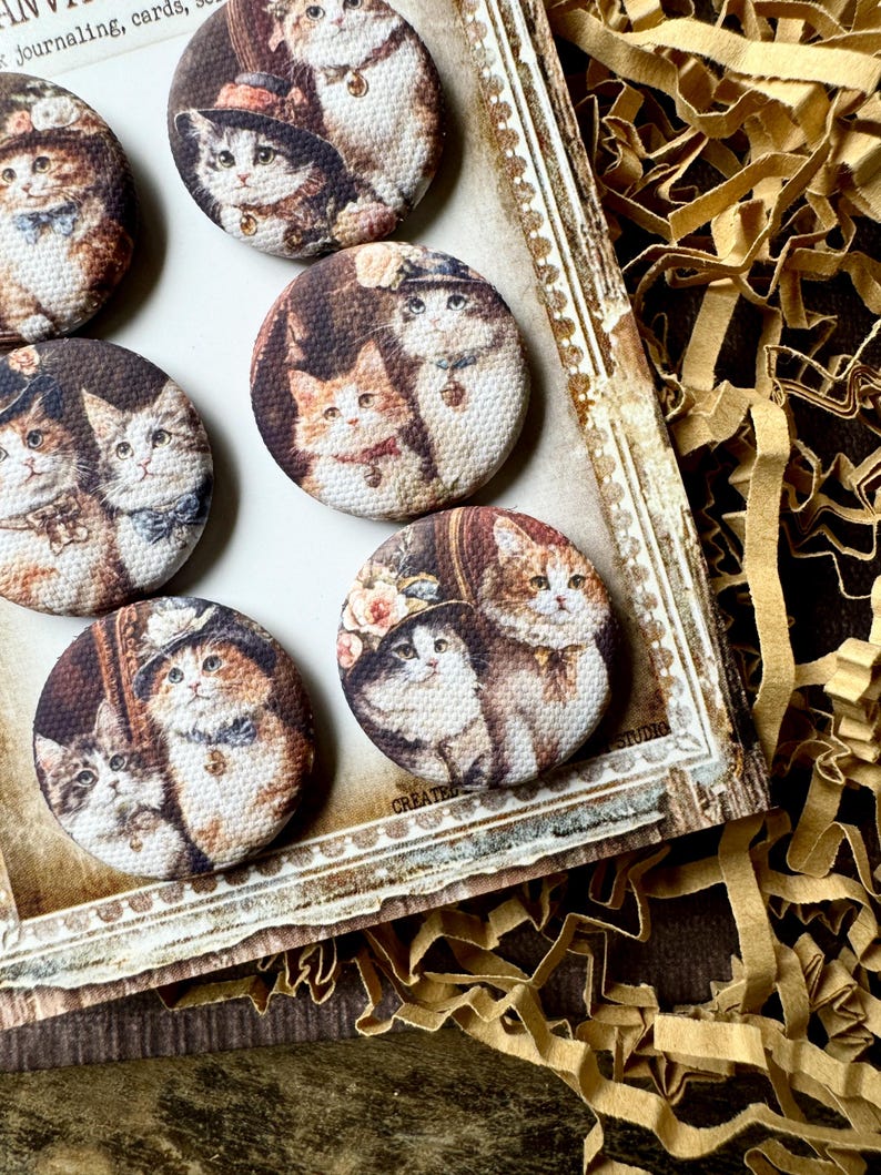 Victorian Cats Canvas Flair Buttons, Cat Junk Journaling, Victorian ...
