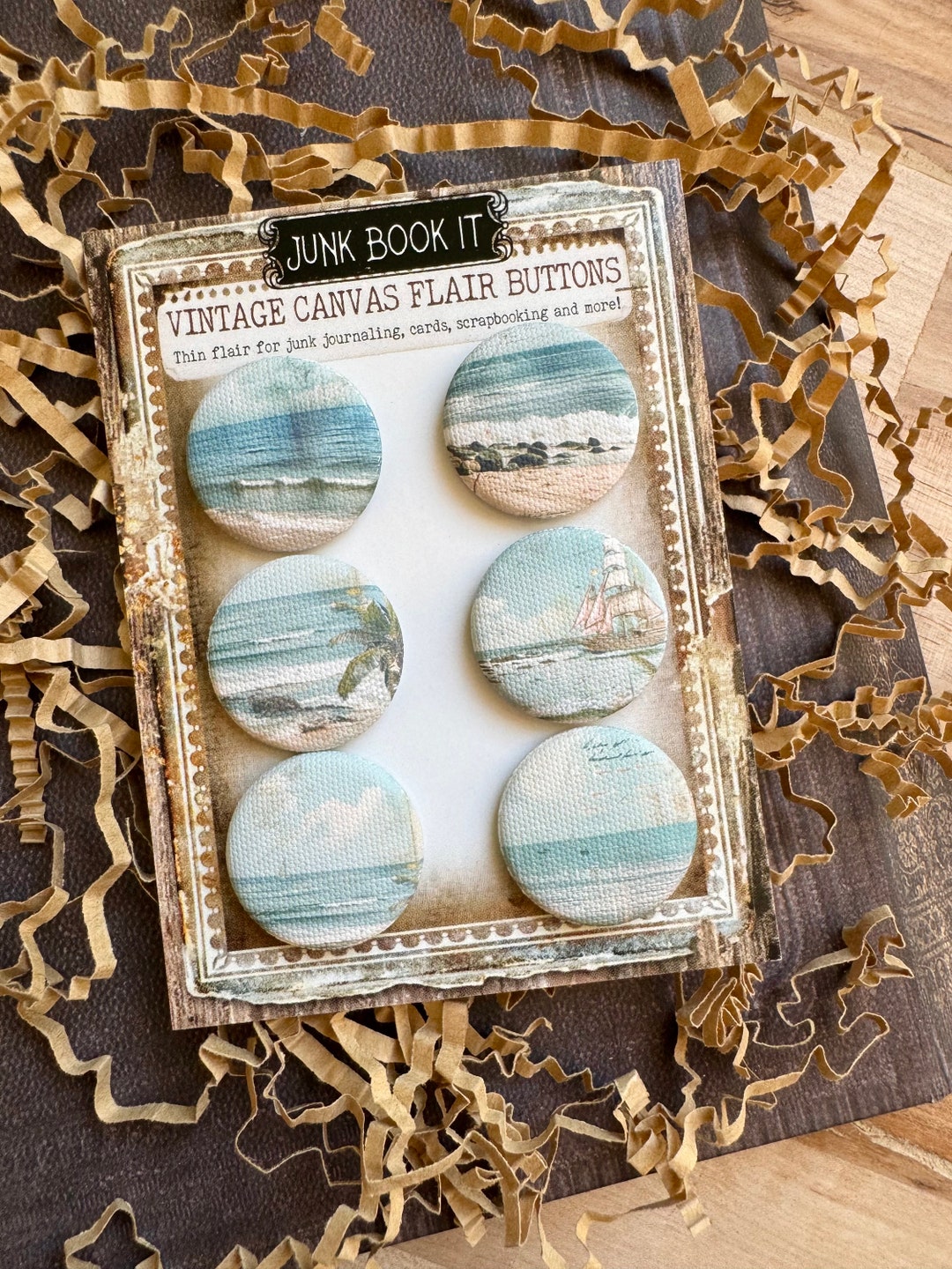 Vintage Beach Canvas Flair Buttons, Vintage Beach Junk Journaling ...