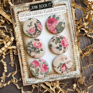 Vintage Pink Rose Canvas Flair Buttons, Rose Junk Journaling, Floral ...