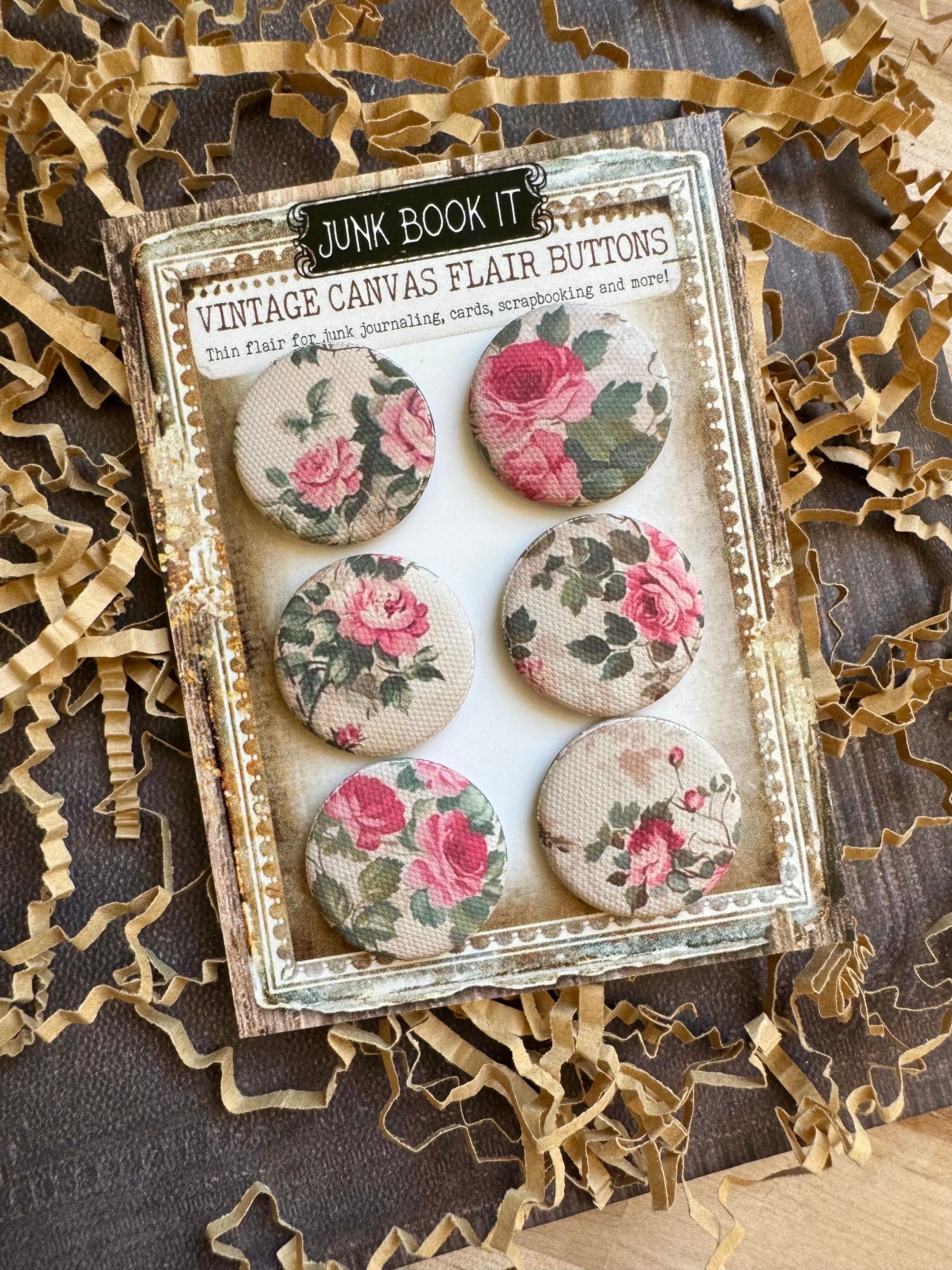 Vintage Pink Rose Canvas Flair Buttons, Rose Junk Journaling, Floral ...