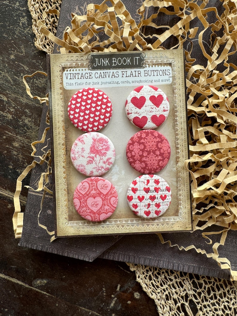 Vintage Love Me Canvas Flair Buttons, Heart Junk Journaling, Valentine ...