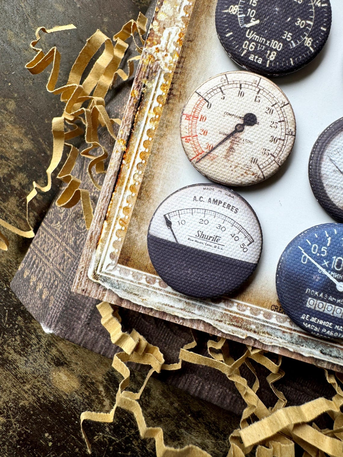 Rusty Gauge Canvas Flair Buttons, Gauges for Junk Journaling, Rustic ...