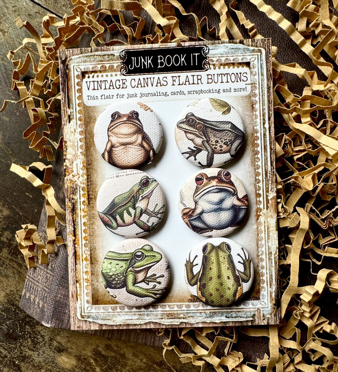 Vintage Frog Canvas Flair Buttons, Junk Journaling, Frog Junk ...