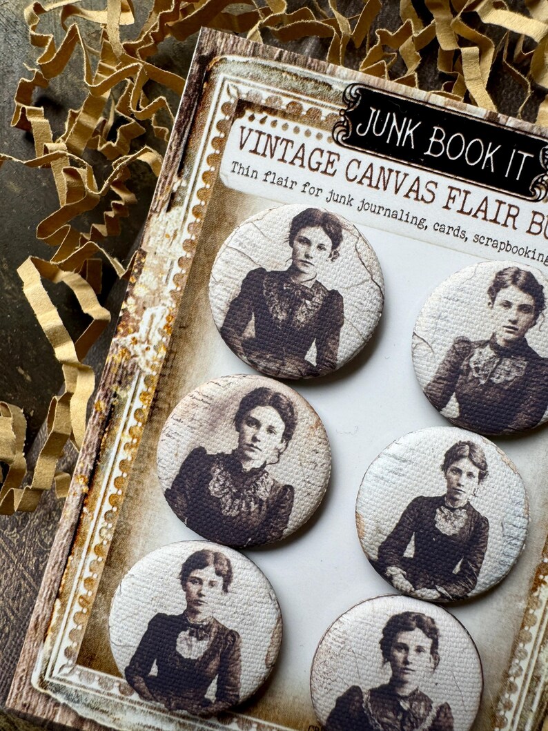 Tattered Photos Canvas Flair Buttons, Lady Photos Junk Journaling, Old ...
