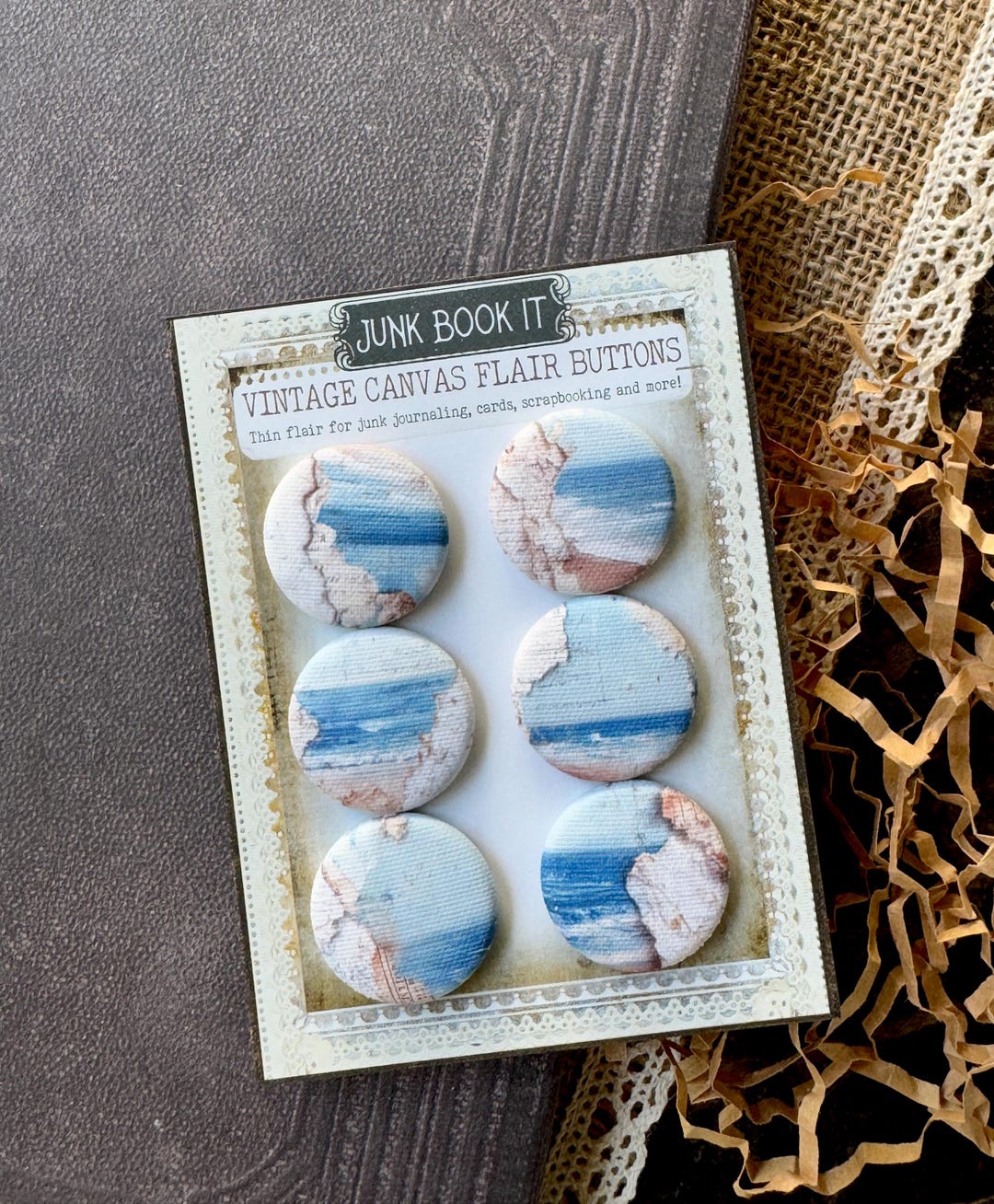Tattered Beach Canvas Flair Buttons, Vintage Beach Junk Journaling ...