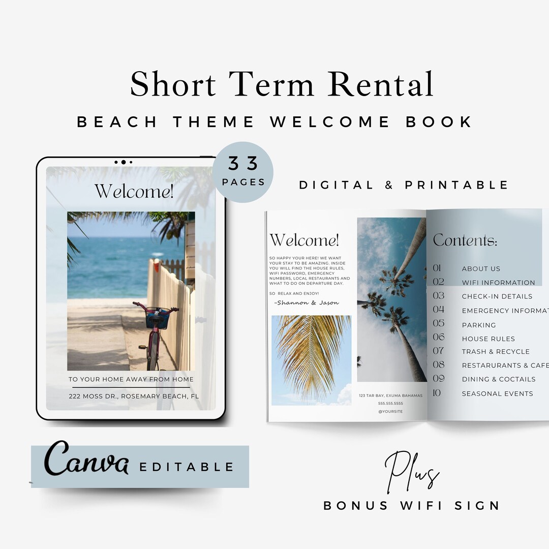 Editable Canva Welcome E Book, Printable VRBO Guest Guidebook, Airbnb ...