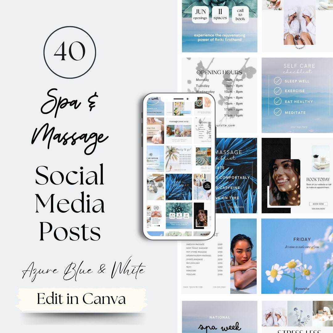 Canva Spa and Massage Instagram Templates, Social Media Posts, Editable ...