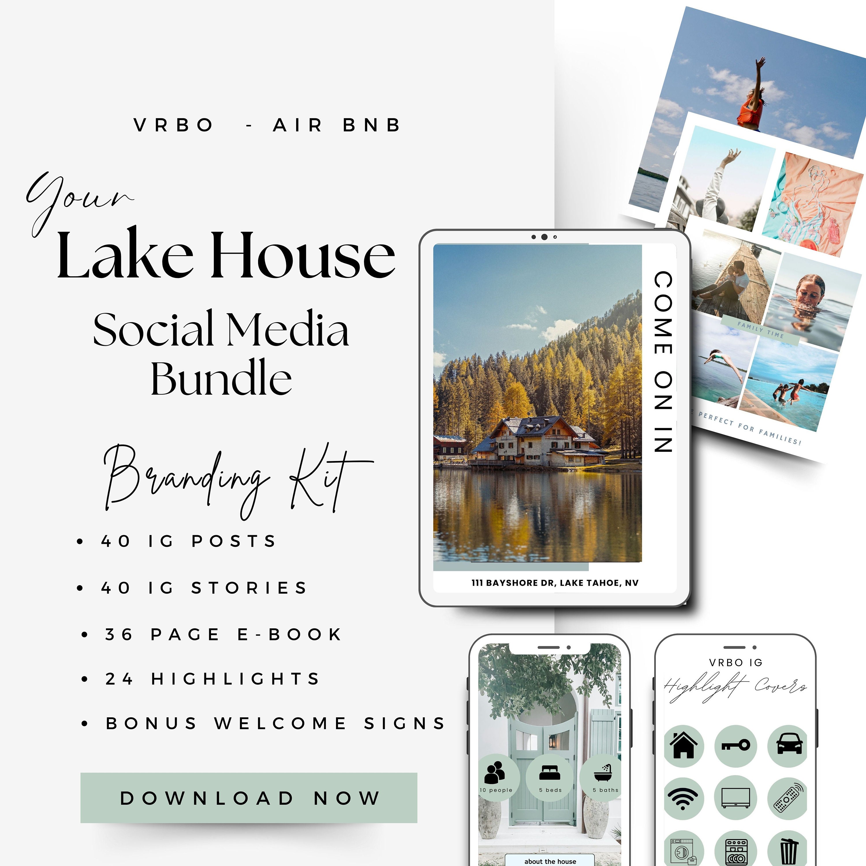 VRBO Lake Cabin Theme Social Media Kit and E Book Bundle, Editable ...