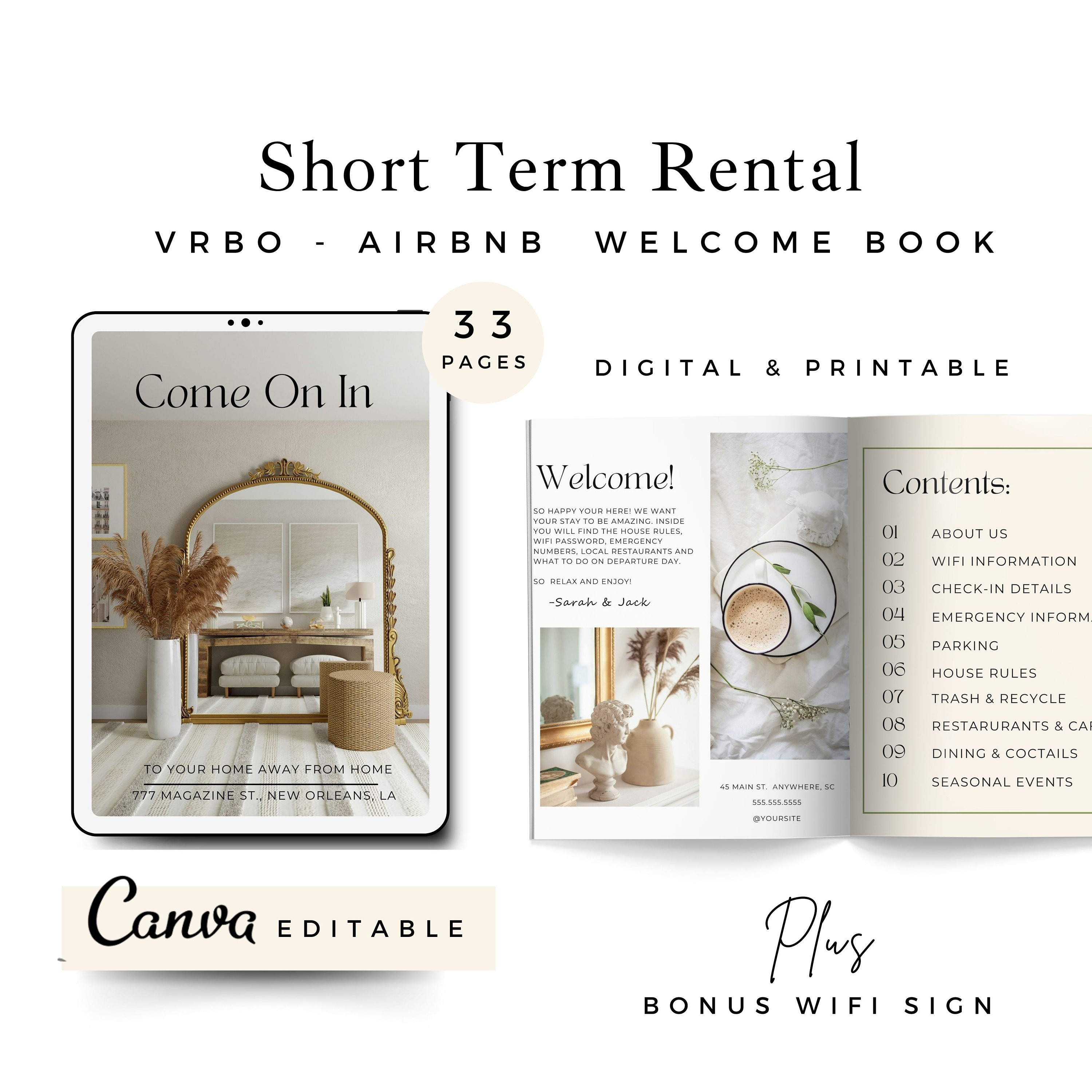 Editable Canva Welcome E Book, Printable VRBO Guest Guidebook, Airbnb ...
