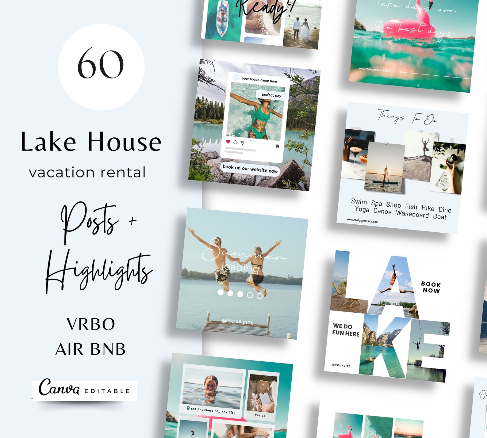 Lake House Canva Templates, Vacation Rental Branding Bundle, Canva VRBO ...