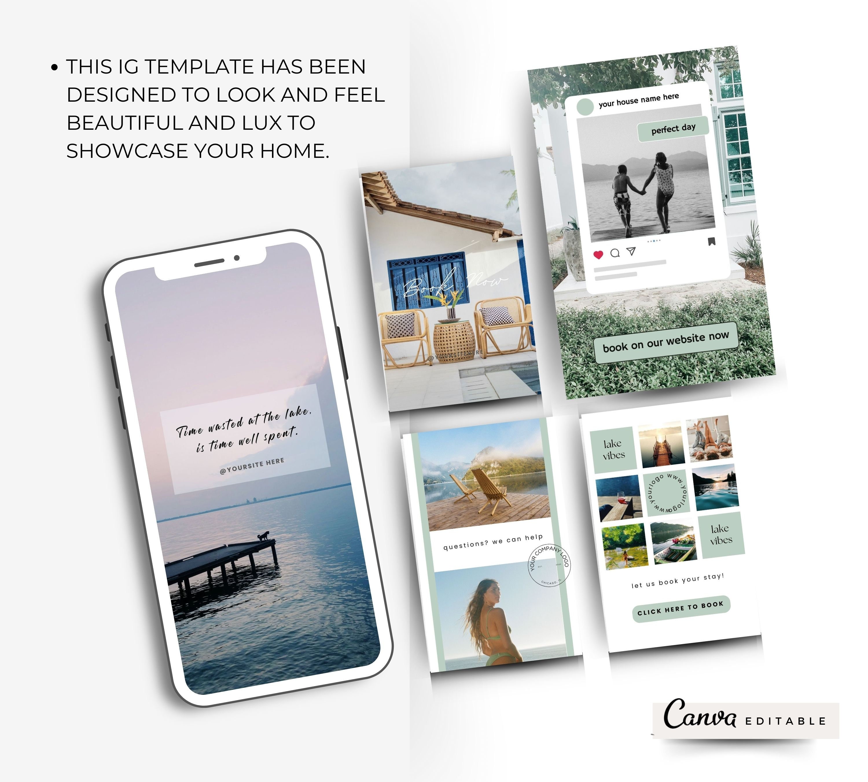 VRBO Lake Cabin Theme Social Media Kit and E Book Bundle, Editable ...