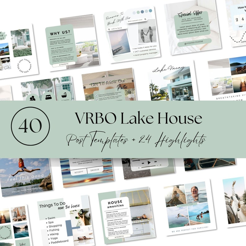VRBO Lake Cabin Theme Social Media Kit and E Book Bundle, Editable ...