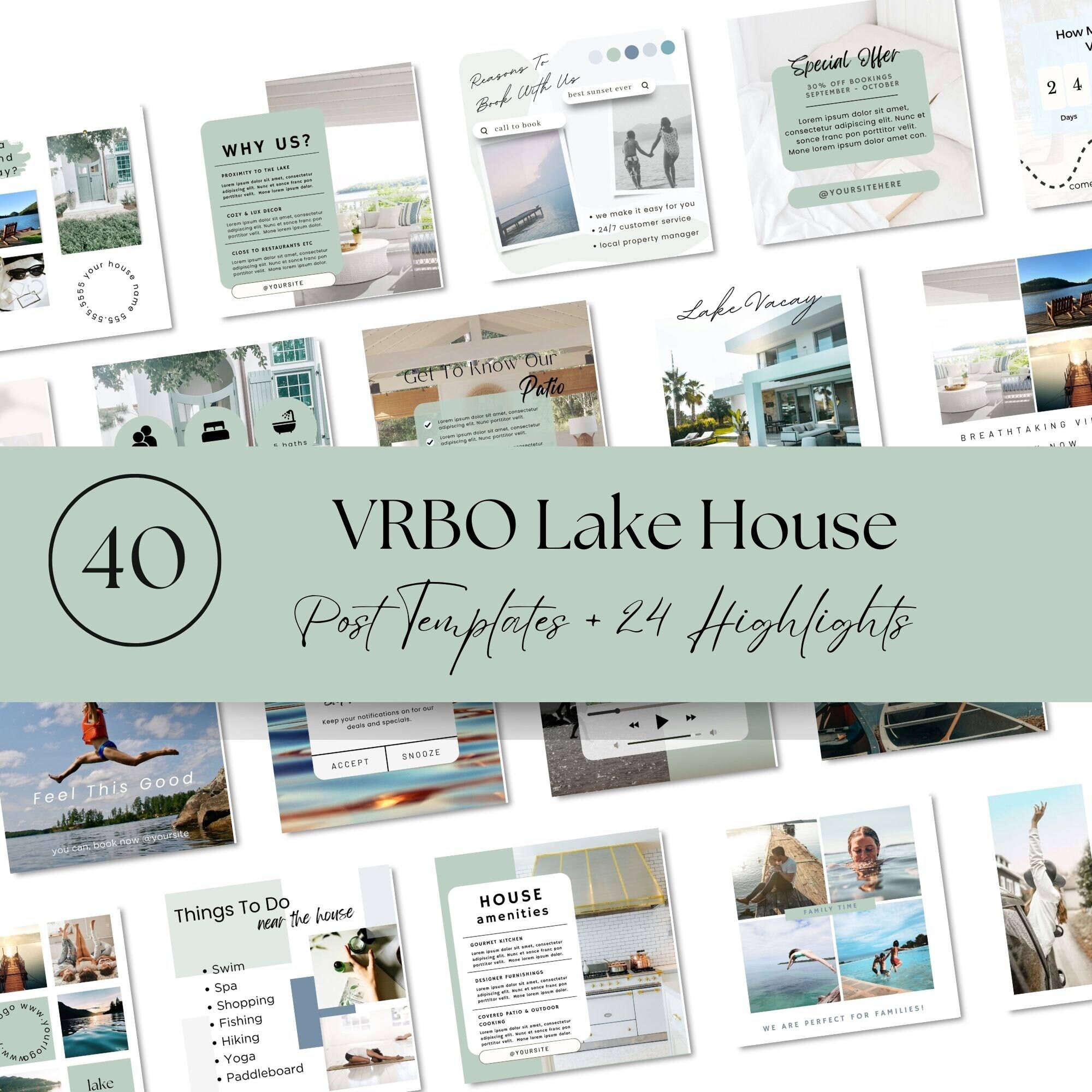 VRBO Lake Cabin Theme Social Media Kit and E Book Bundle, Editable ...