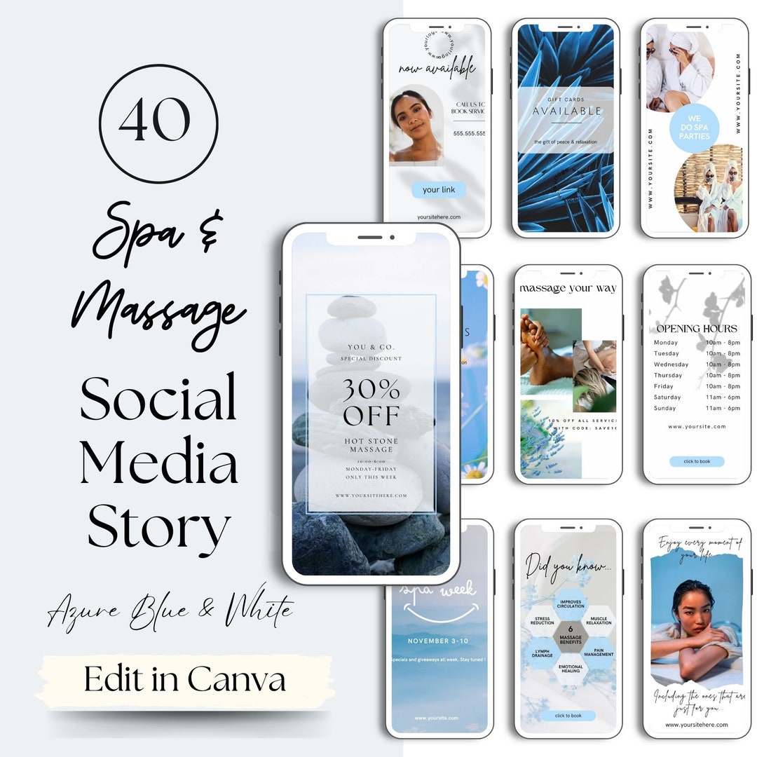 Editable Canva Spa and Massage Instagram Templates, Social Media Story ...