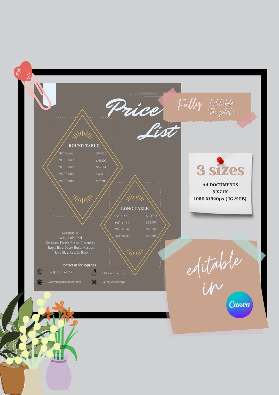 Elegant Editable Price List Template Pricing List INSTANT DOWNLOAD ...