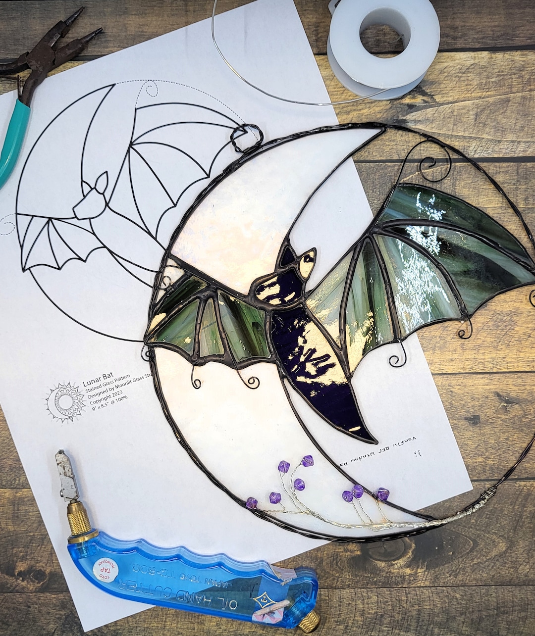 Lunar Bat - Stained Glass Pattern (digital PDF Format) - Etsy