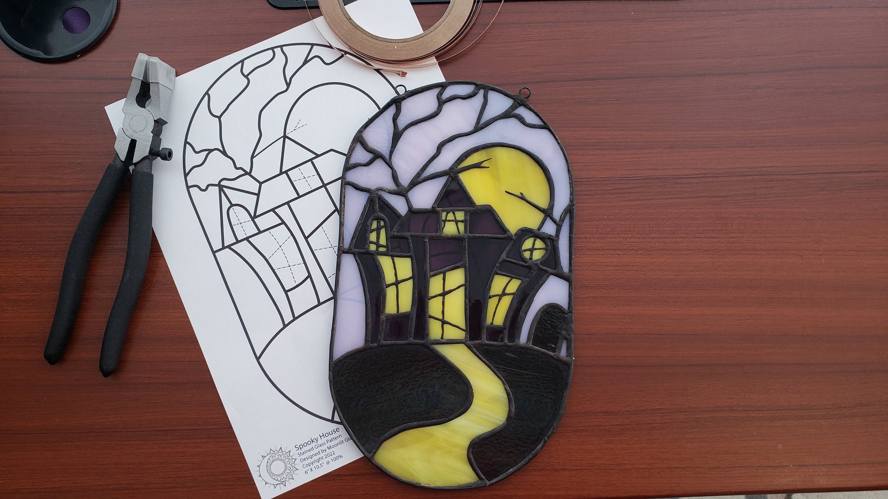 Spooky House- Stained Glass Pattern (digital PDF Format) - Etsy