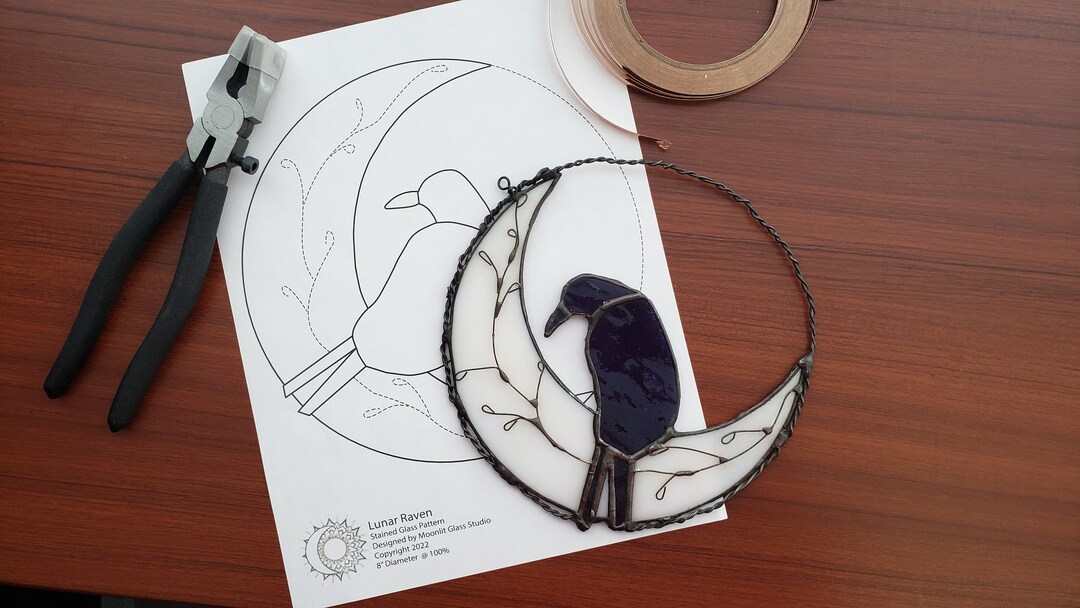 Lunar Raven - Stained Glass Pattern (digital PDF Format) - Etsy