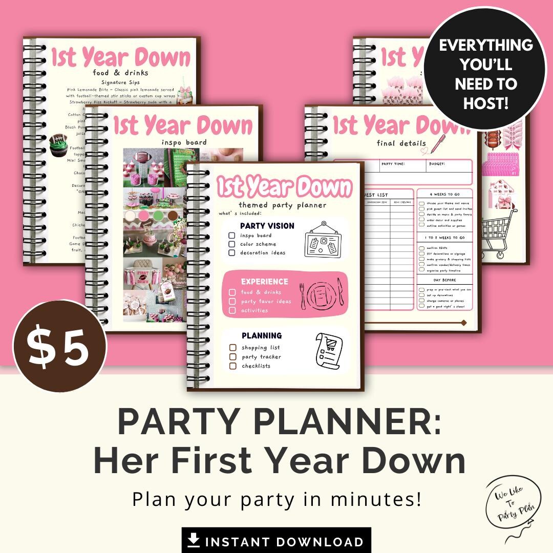 Her First Year Down Party Planner | Instant Download (PDF) | Girly ...
