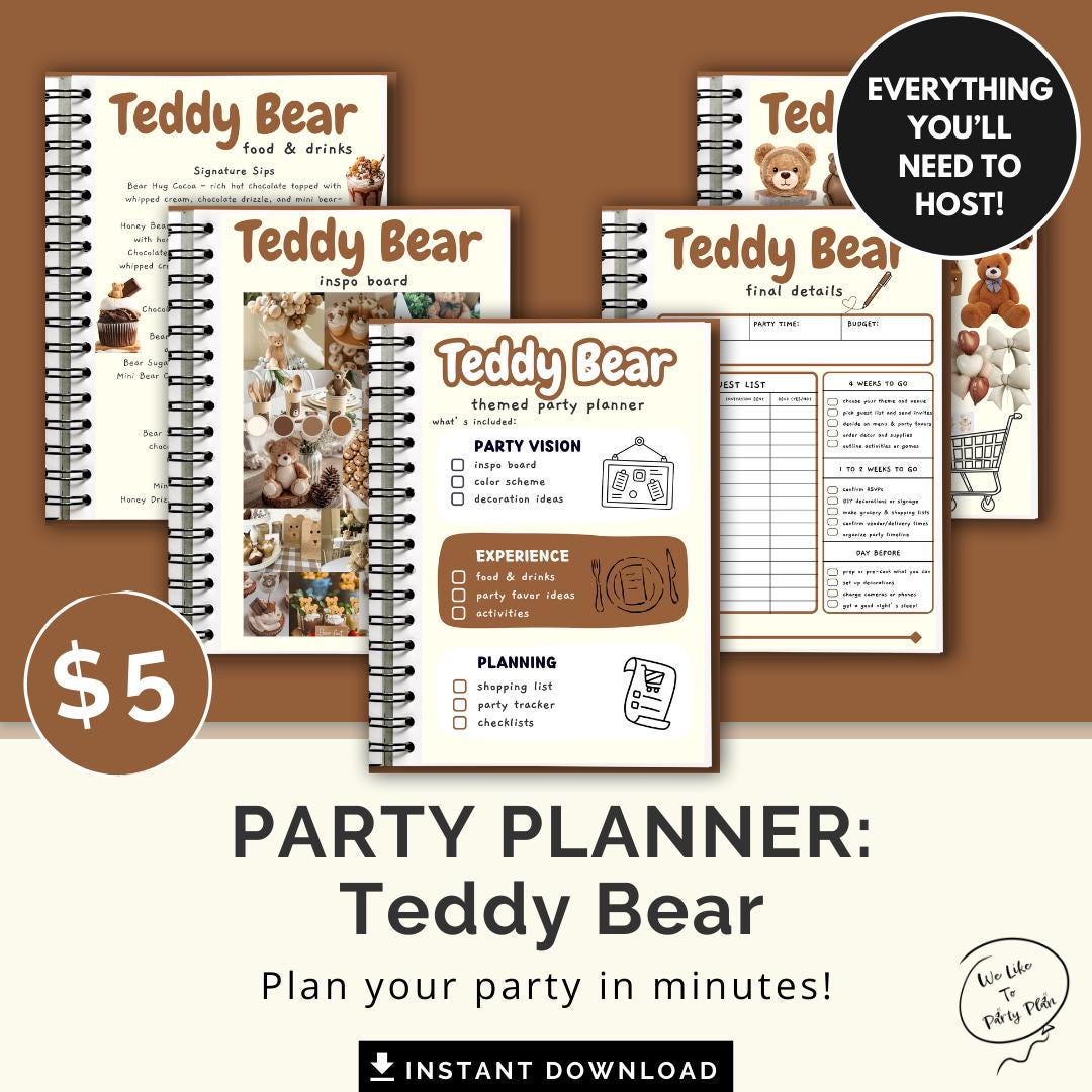Teddy Bear Theme Party Planner | Instant Download (PDF) | Party Guide ...