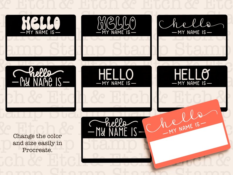 Hello My Name is Procreate Stamps | Name Tag Stamps | Name Sticker ...