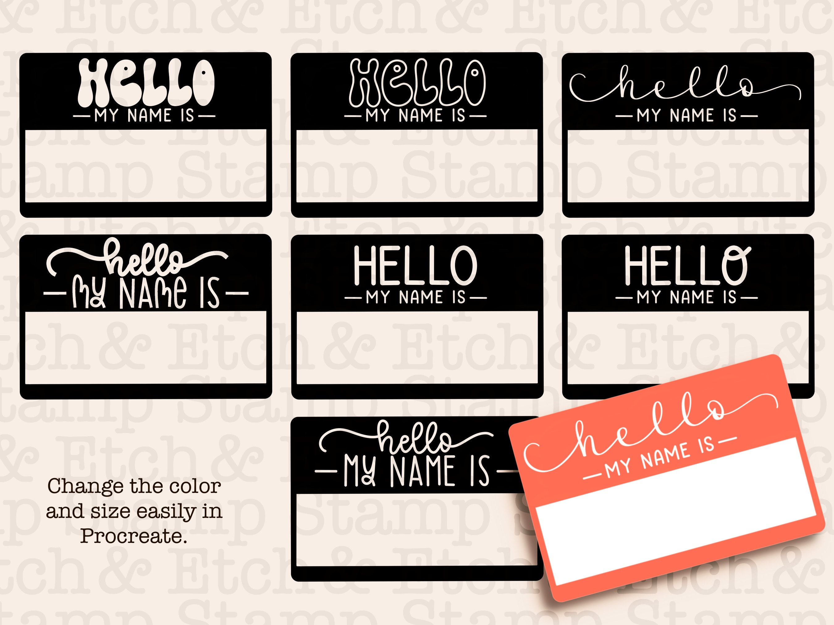 Hello My Name is Procreate Stamps | Name Tag Stamps | Name Sticker ...