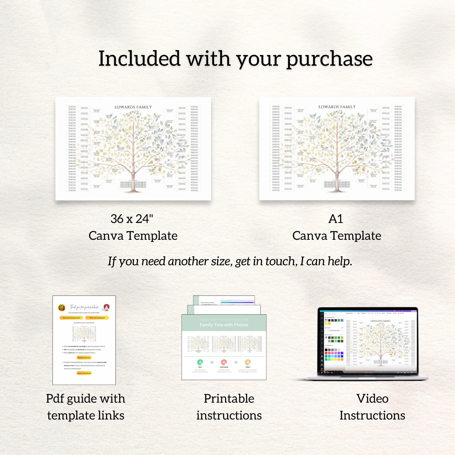 Spring Tree Family Template Canva Tree Chart 7 Generations 36 X 24 & A1 ...