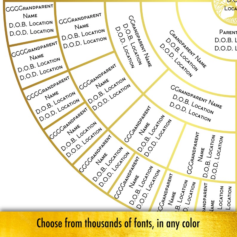 Family Tree Template, Canva Editable With a 6 Generation Gold Tree ...