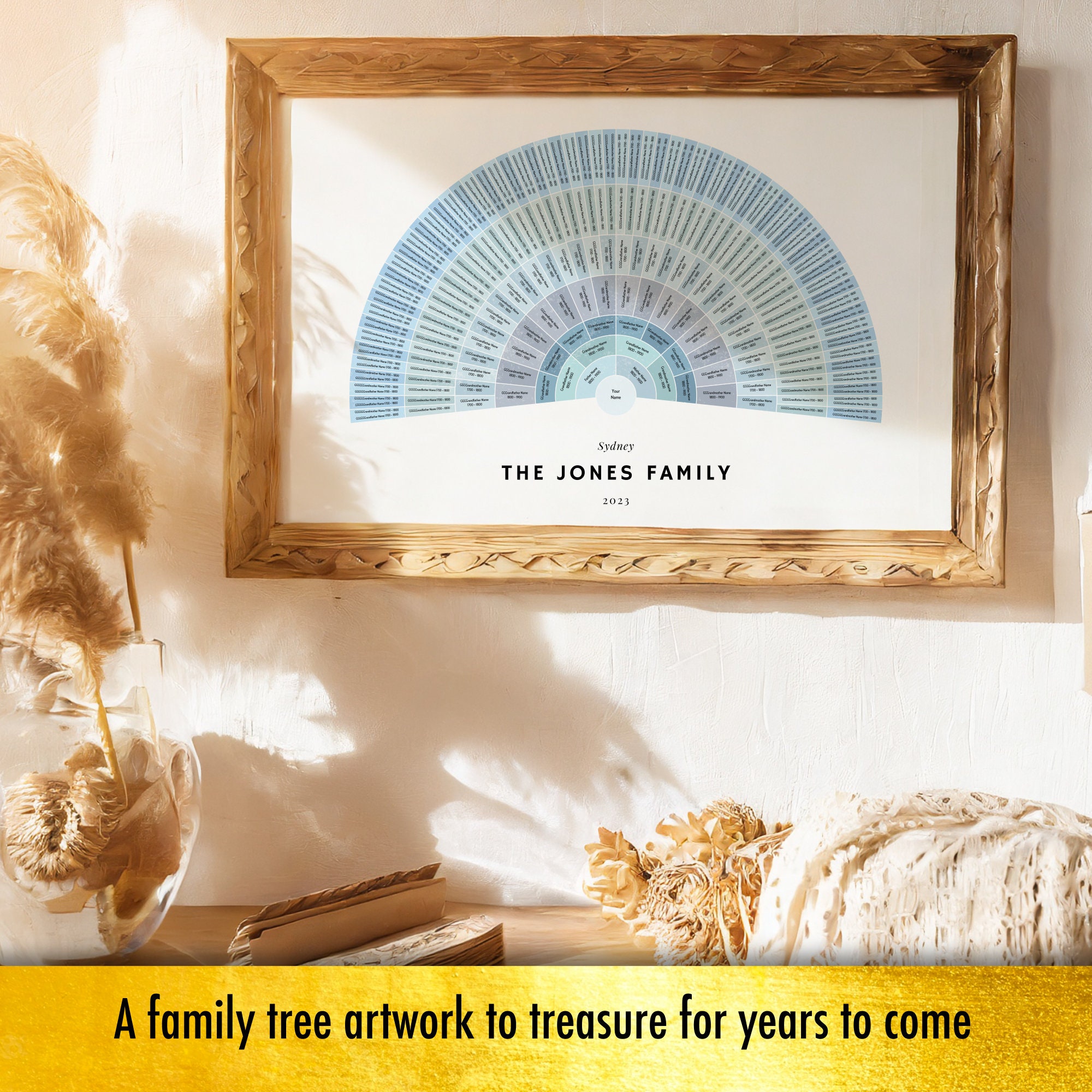 Canva Family Tree Template French Blue Palette Fan Chart 8 Generations ...