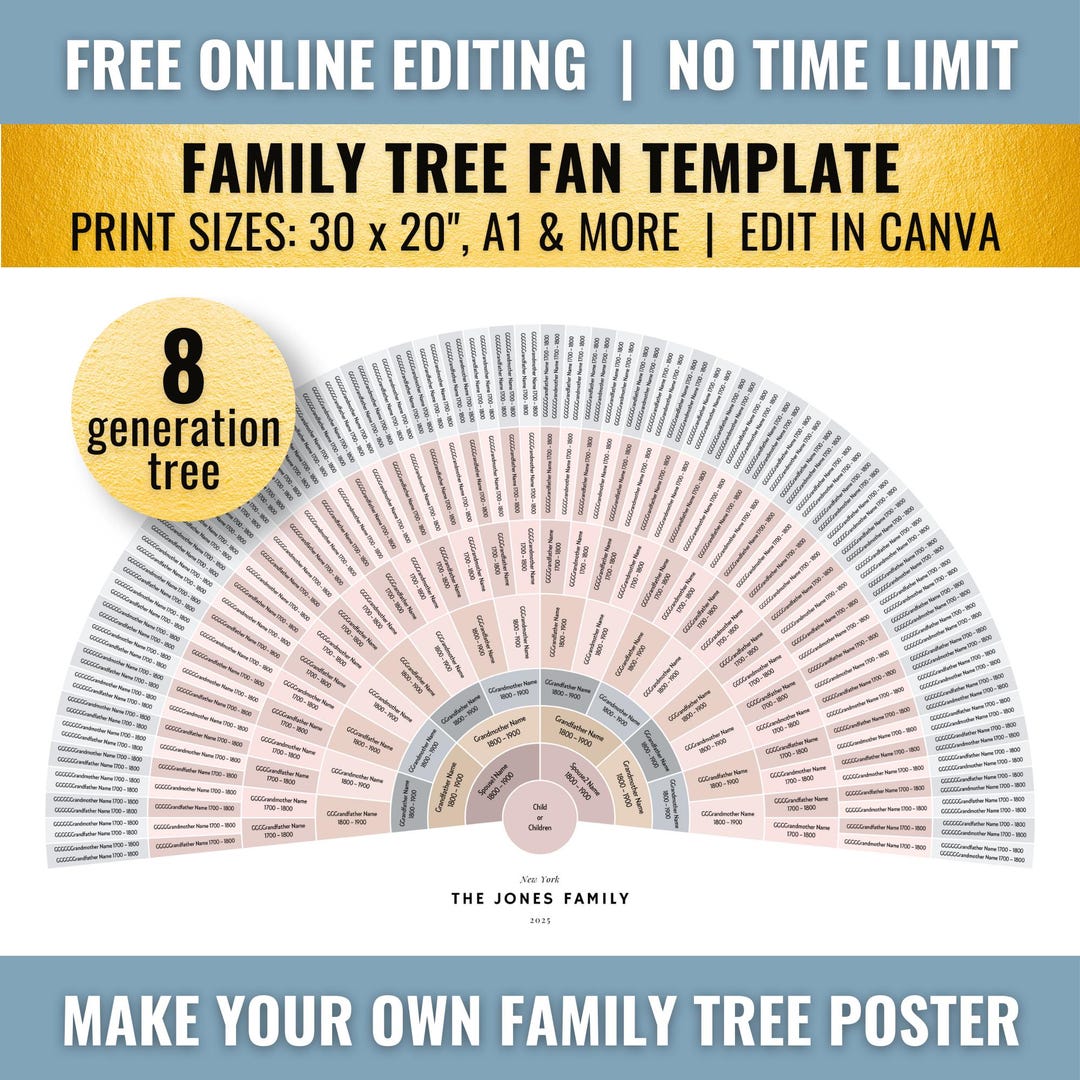 Family Tree Template - Scandi Fan Chart - 8 Generations - Edit in Canva ...