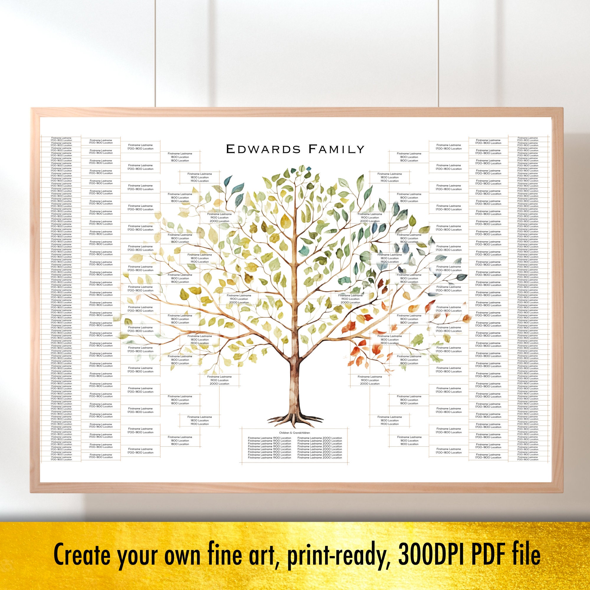 Canva Family Tree Template Spring Tree Chart 8 Generations 36 X 24 & A1 ...