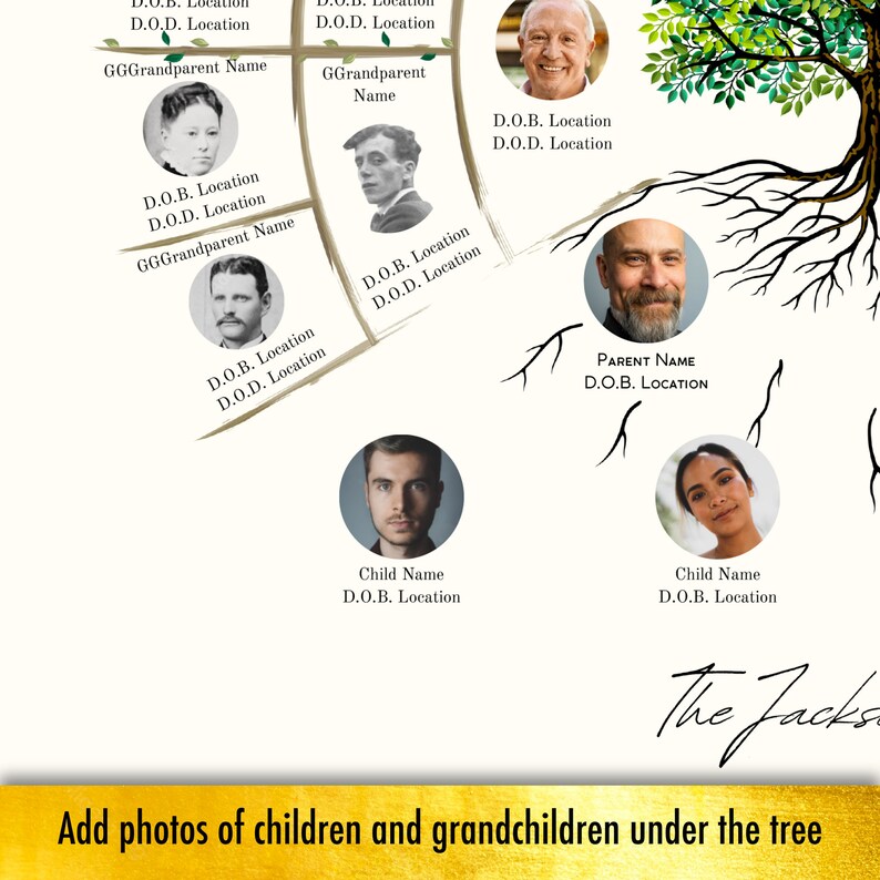 Family Tree Template With Photo Frames for 5 Generations - Etsy