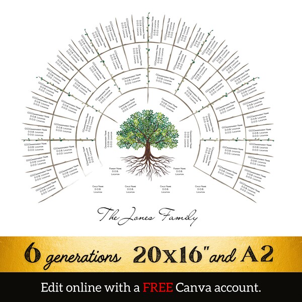 6 Generation Family Tree Template 11x14inch, PDF File Instant Download ...
